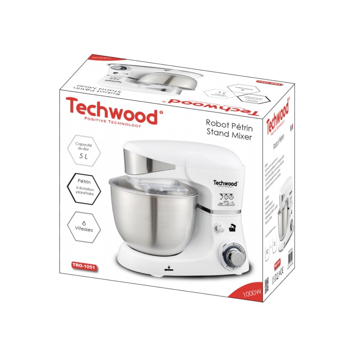 TECHWOOD Robot Petrin Blanc/Gris 5 L | ChezVous.re - Shopping et Courses en ligne, livrés à ...
