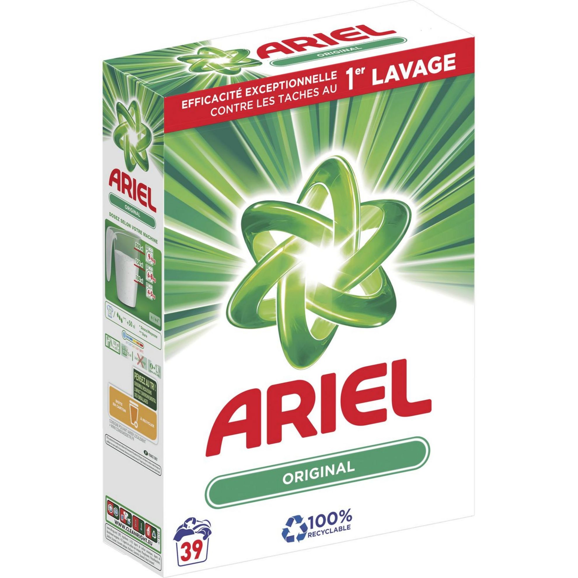 Lessive en poudre ARIEL Original, 2,535kg, 39 lavages | ChezVous.re ...