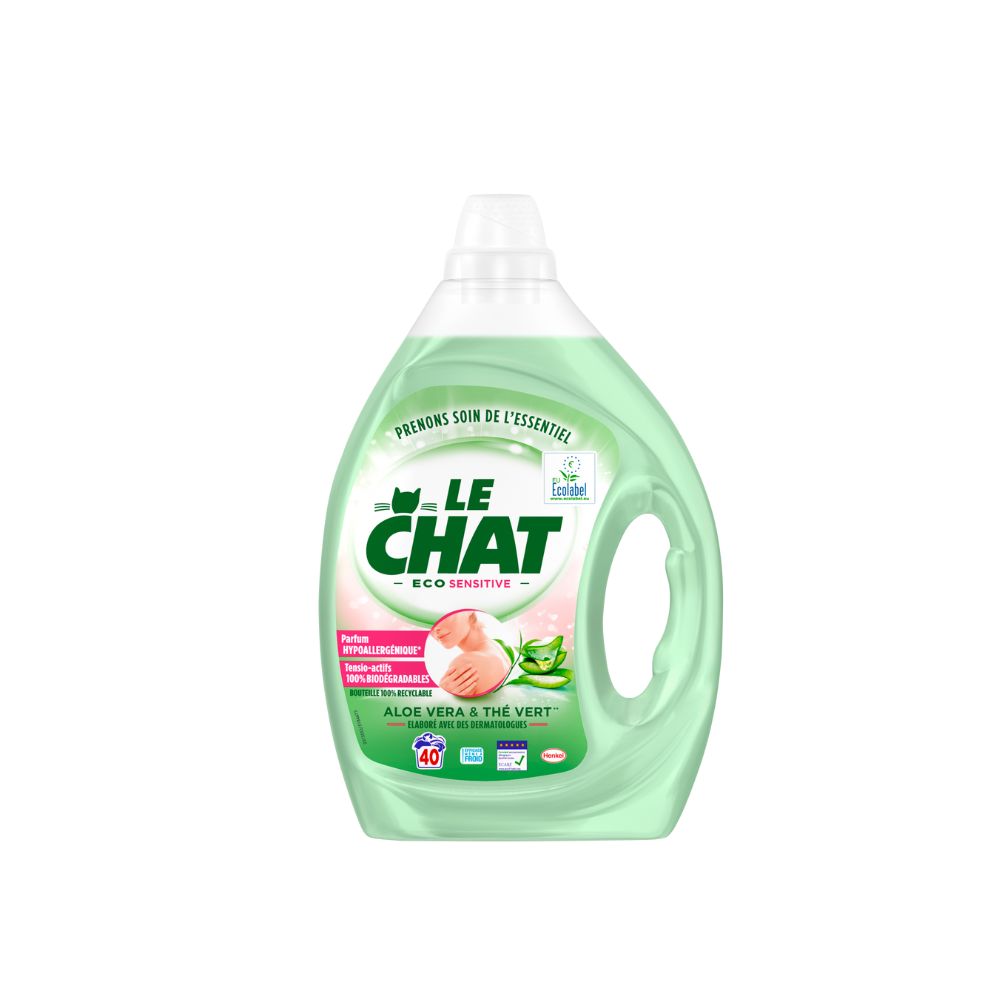 Lessive liquide Le Chat Eco Sensitive Aloe Vera et Thé Vert , 2L , 40 ...