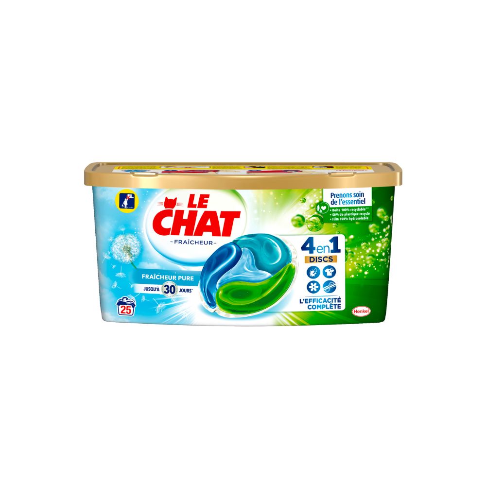 Lessive capsule Le Chat Fraicheur Pure 4en1 Discs , 25 capsules ...