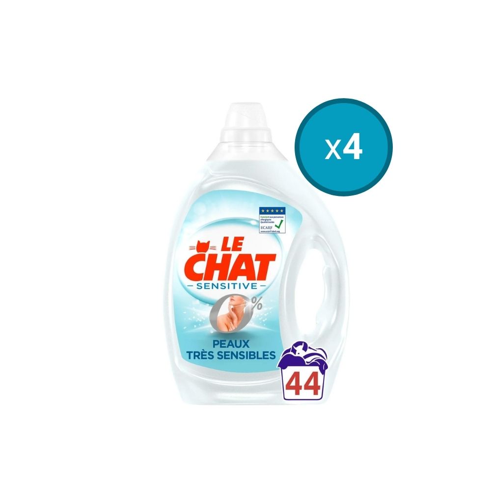 4x Lessive liquide Le Chat Sensitive Peaux Très Sensibles , 2,2L , 44 ...