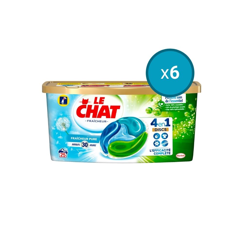 6x Lessive capsule Le Chat Fraicheur Pure 4en1 Discs , 25 capsules ...