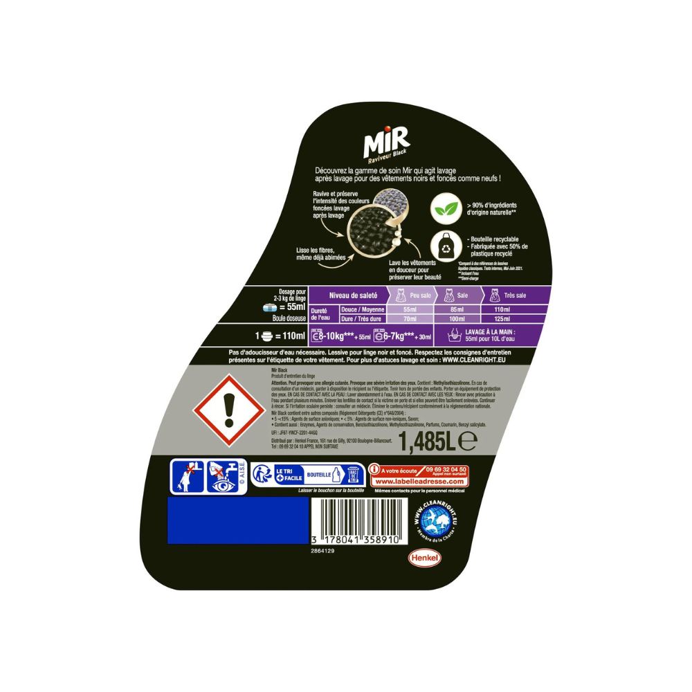 Lessive liquide raviveur de noir MIR, 1,485L, 27 lavages | ChezVous.re ...
