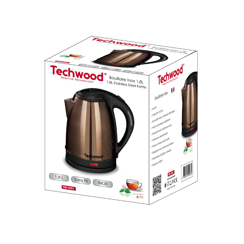 Bouilloire sans fil inox 1,8 Litres - Techwood TBI-1855 - bronze | ChezVous.re - Shopping et ...