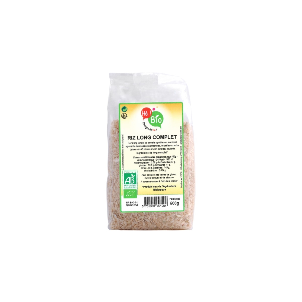 Riz long complet BIO, Hé Bio, 500g | ChezVous.re - Shopping et Courses ...