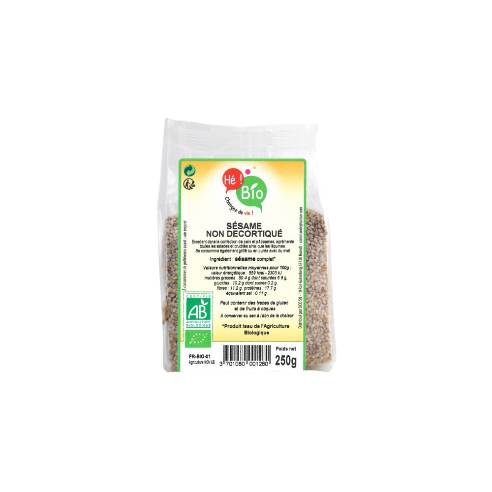 Sésame complet non décortiqué BIO, Hé Bio, 250g | ChezVous.re ...