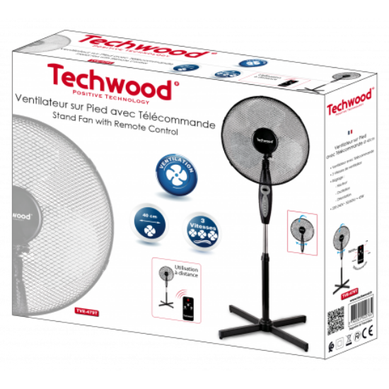 Ventilateur sur pied Noir 40cm 40Watts TECHWOOD | ChezVous.re - Shopping et Courses en ligne ...