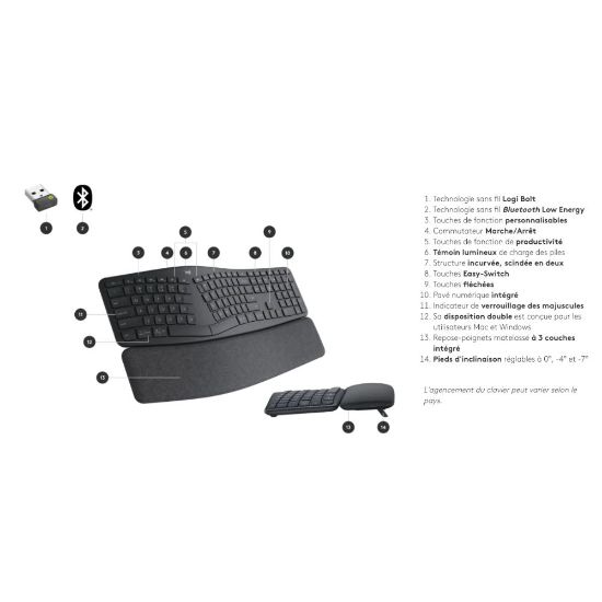 Clavier ergonomique en deux parties - Logitech ERGO K860 for business ...