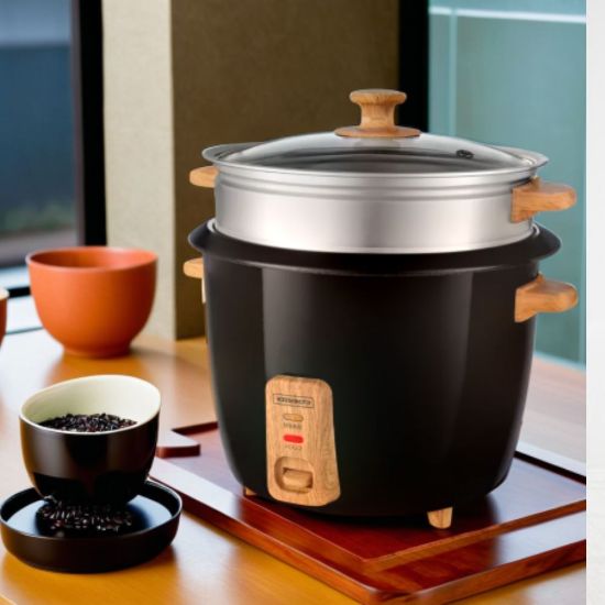 CUISEUR À RIZ 1.8L AVEC PANIER VAPEUR – JAPAN X WOOD BLACK KITCHENCOOK ...