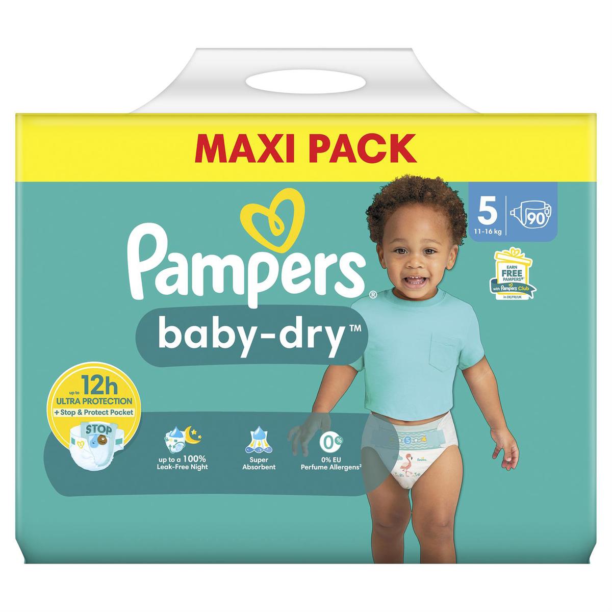 Couches Bébé Pampers Baby-Dry Taille 5 (11-16 kg) – MAXI PACK 90 ...